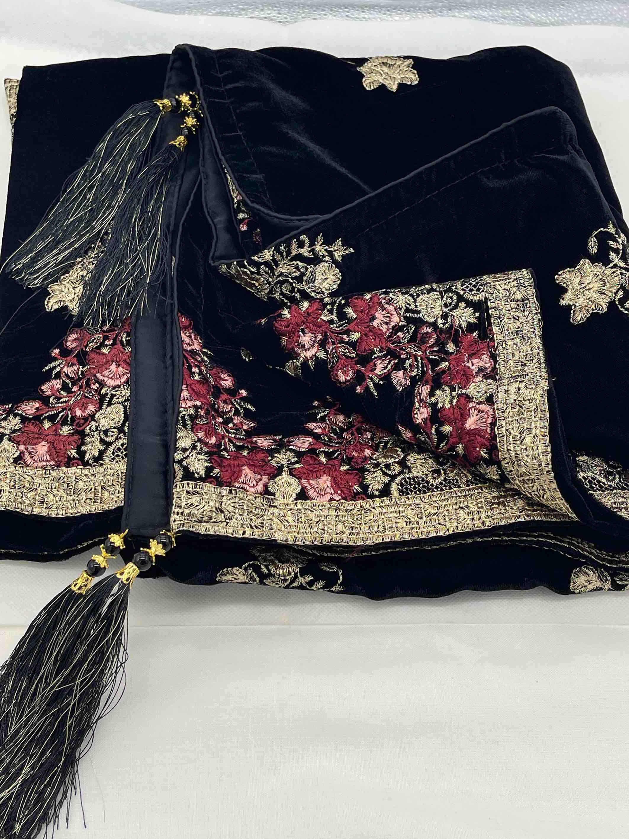 Black Velvet Shawl with Tela Work Embroidery – Premium Winter Collecti