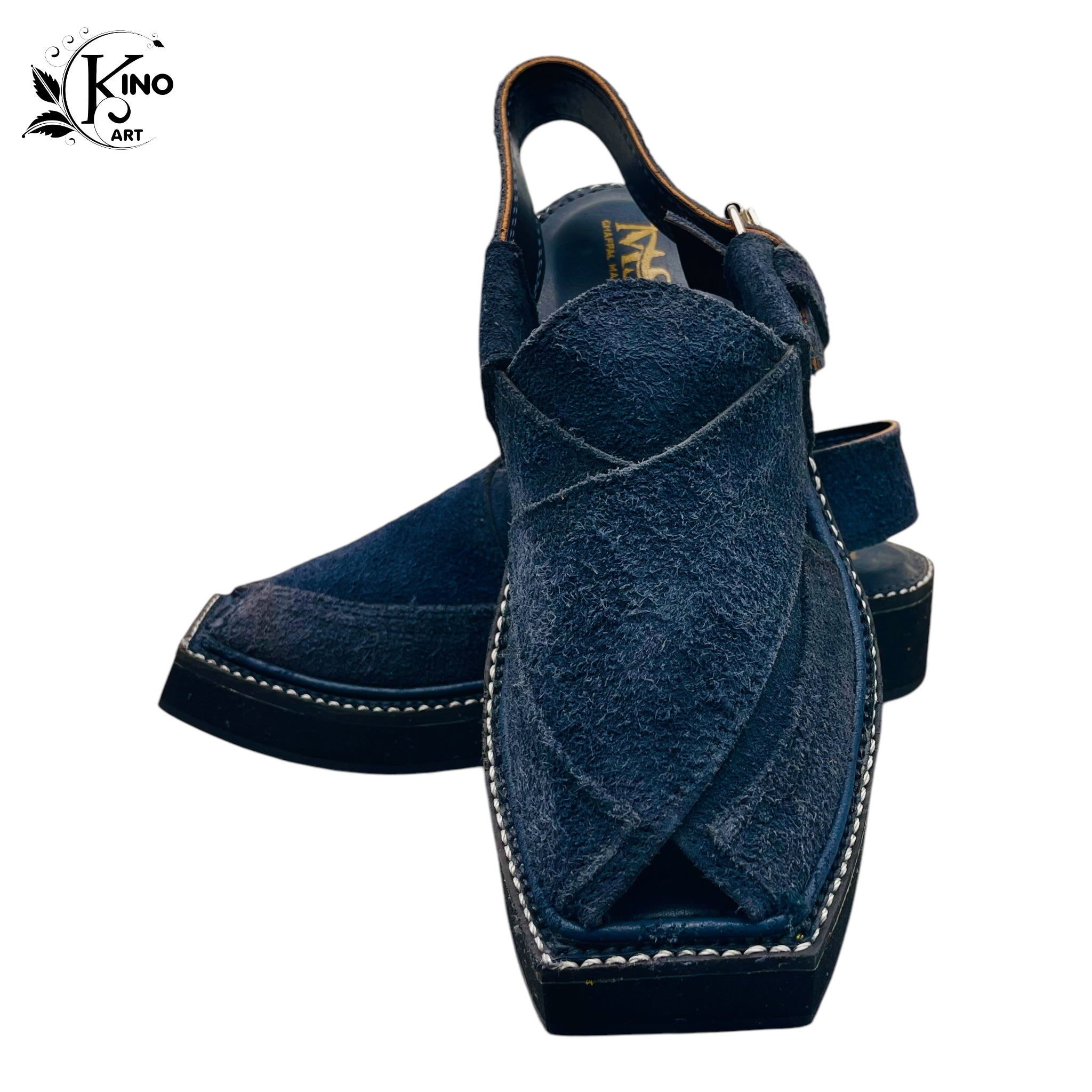 Dark Blue Velvet Peshawari Shoes with Tyre Sole – Traditional Charsadd